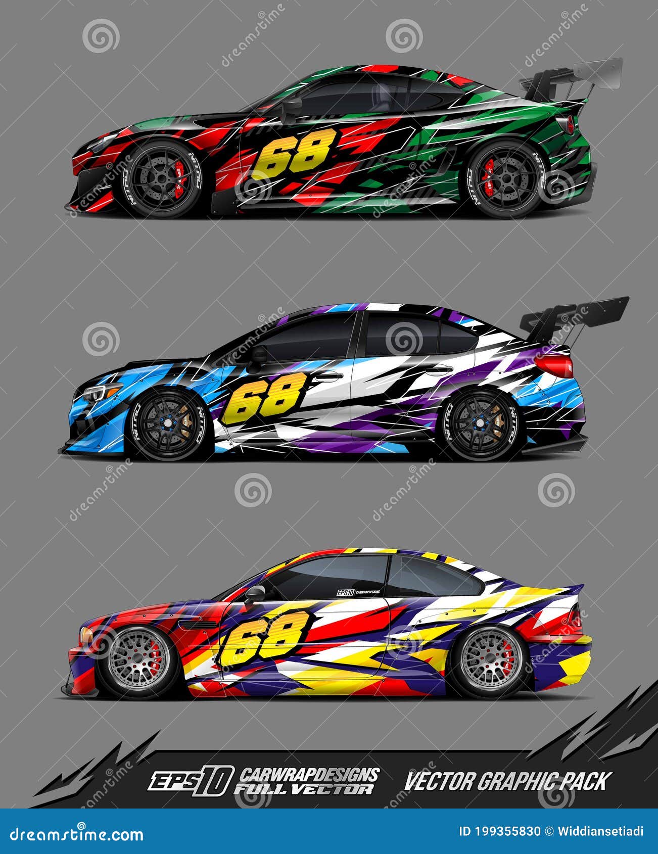 Race Car Wrap Designs Illustrations Pack Stock Vector - Illustration of ...