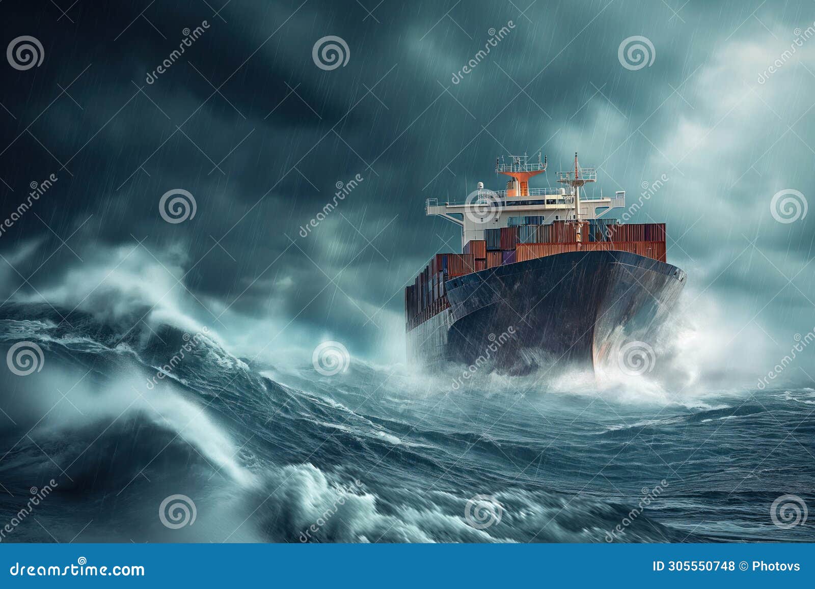 As Container Ship Floats with Ocean during Raging Storm with Large ...