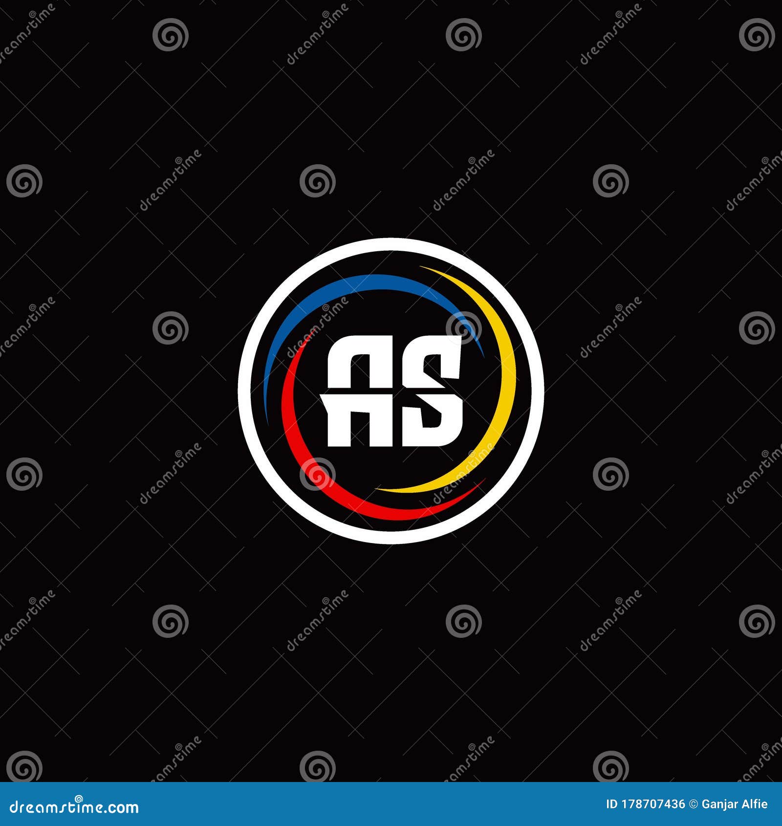 AS Monogram Logo Isolated on Circle Shape with 3 Slash Colors Rounded ...