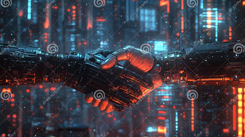 As Professionals Engage in a Handshake, a Digital Data Backdrop Glows ...