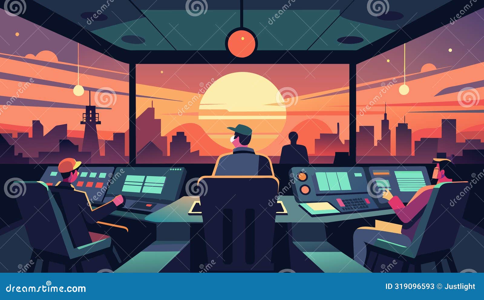 As The Sun Sets Outside The Control Room Becomes A Co Of Artificial ...