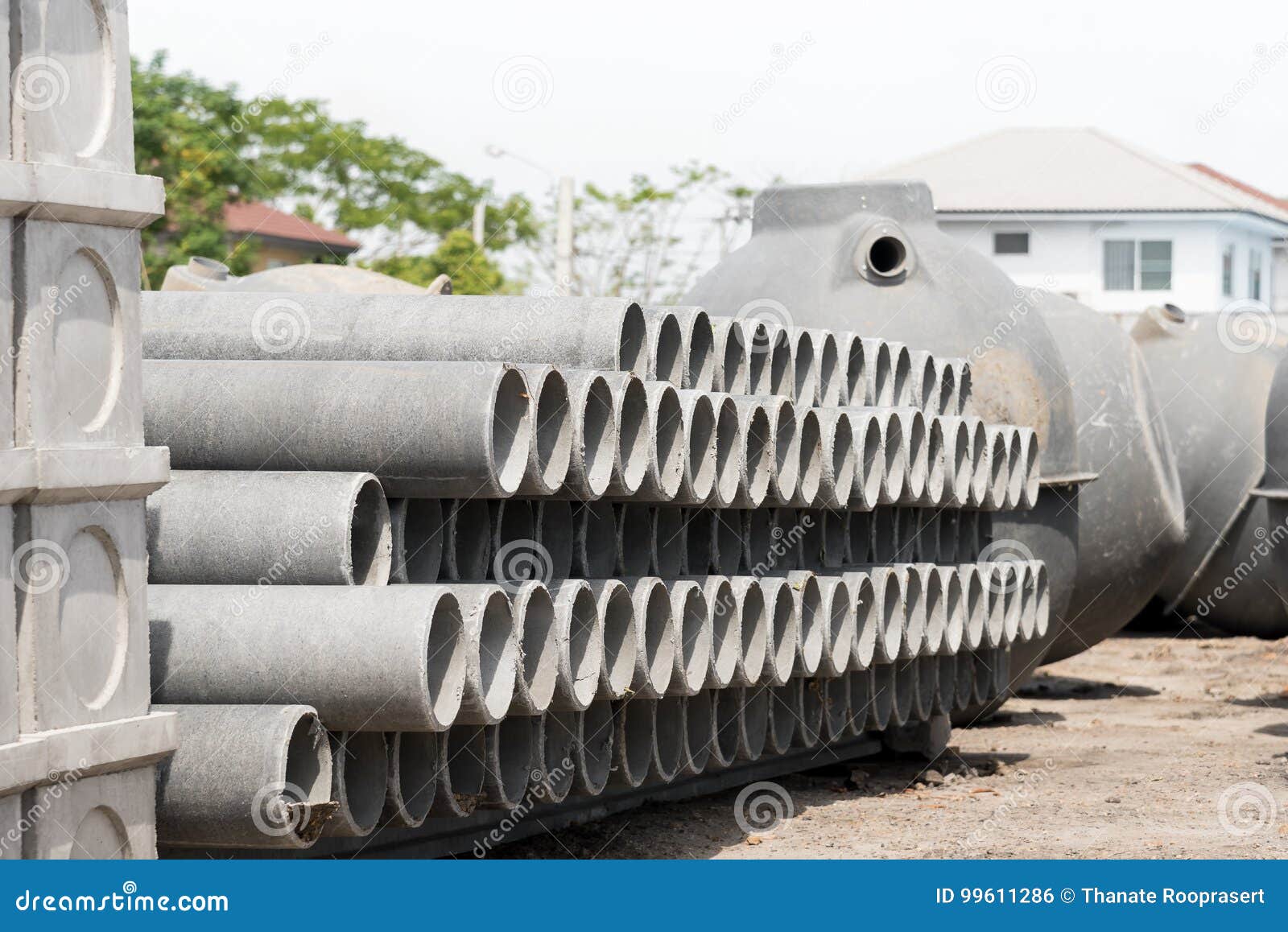The asbestos cement pipes. stock photo. Image of canalization - 99611286