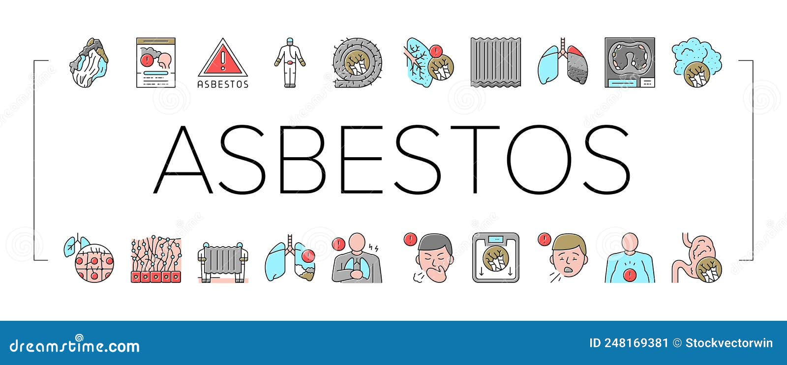 Asbestos Material and Problem Icons Set Vector Stock Vector ...