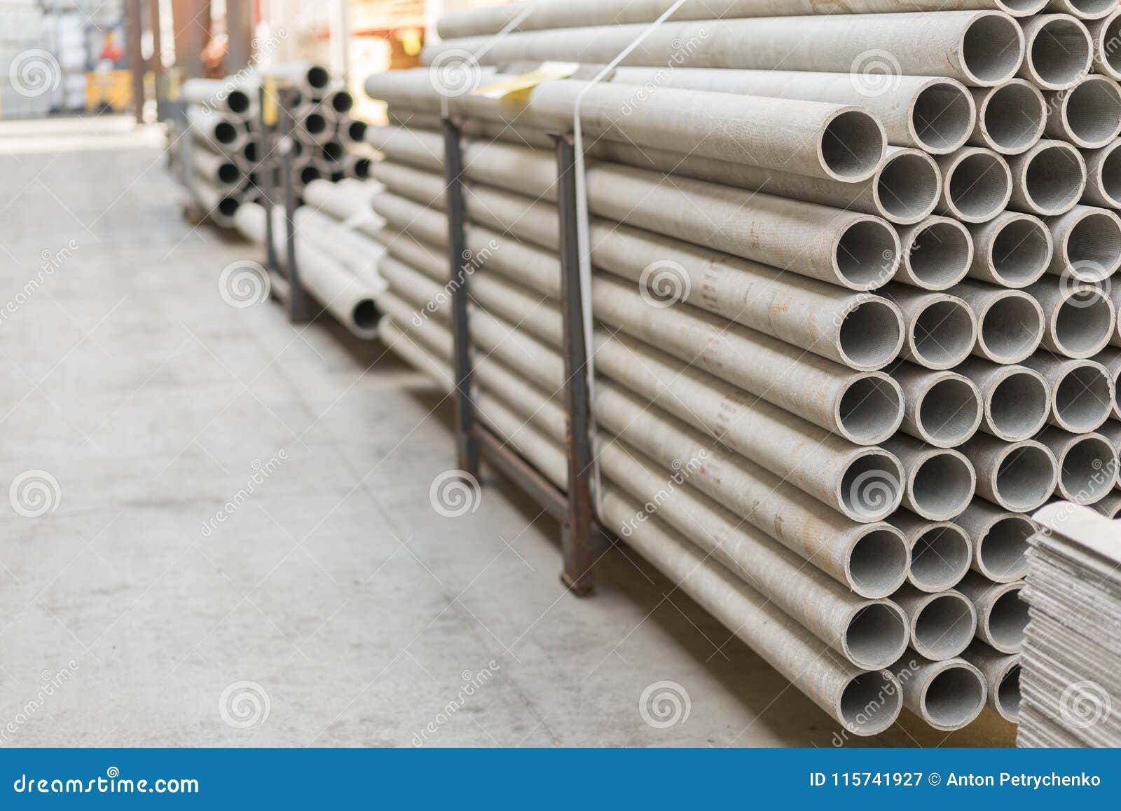 Asbestos Pipes in a Stack in a Warehouse or in a Building Store ...