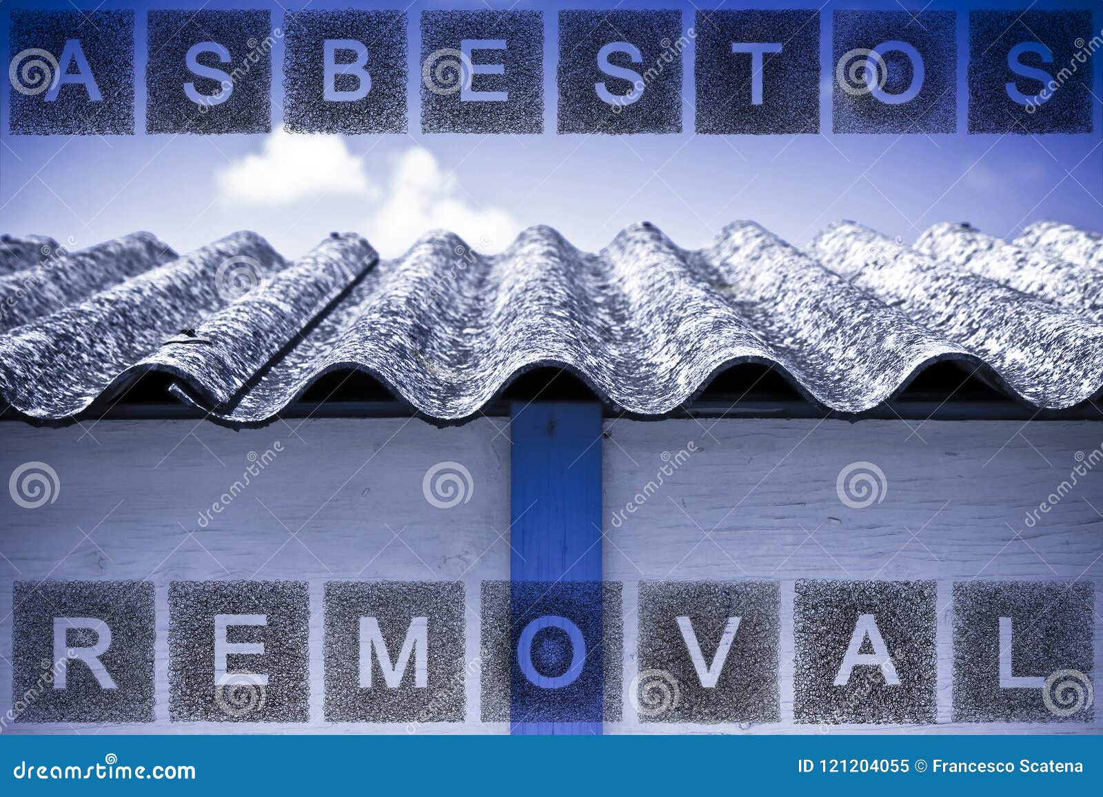 ASBESTOS TEXT OVER AN OLD DANGEROUS AGED ASBESTOS ROOF Made Of ...