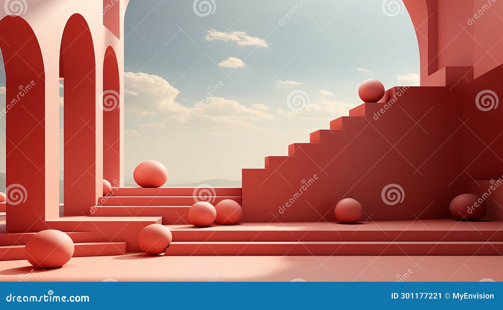 A Pink Staircase with Round Objects on it Stock Illustration ...