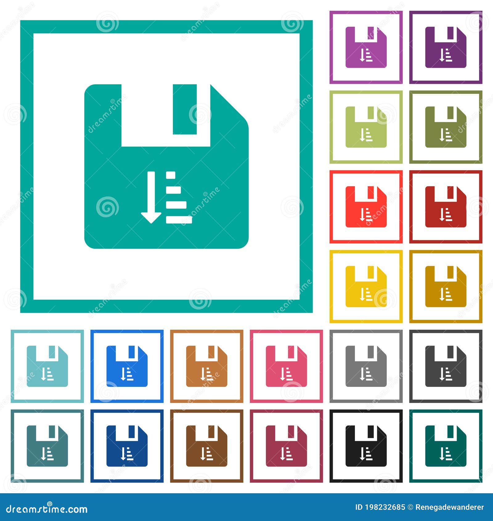 Ascending File Sort Engraved Icons On Edged Square Buttons Vector ...