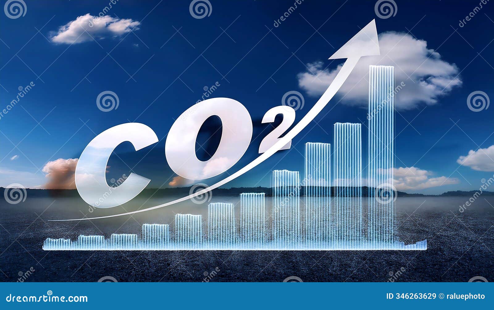An Ascending Line Graph Shows Increasing CO2 Emissions. Clouds with the ...