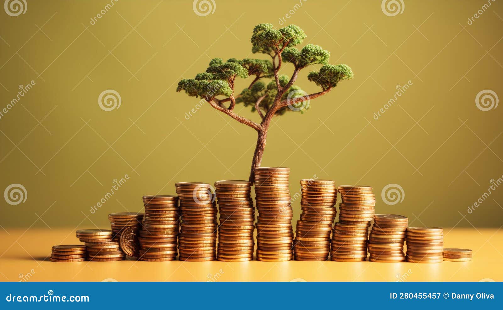 Ascending Prosperity: Coins Stacked in Harmony, a Tree Thrives Stock ...
