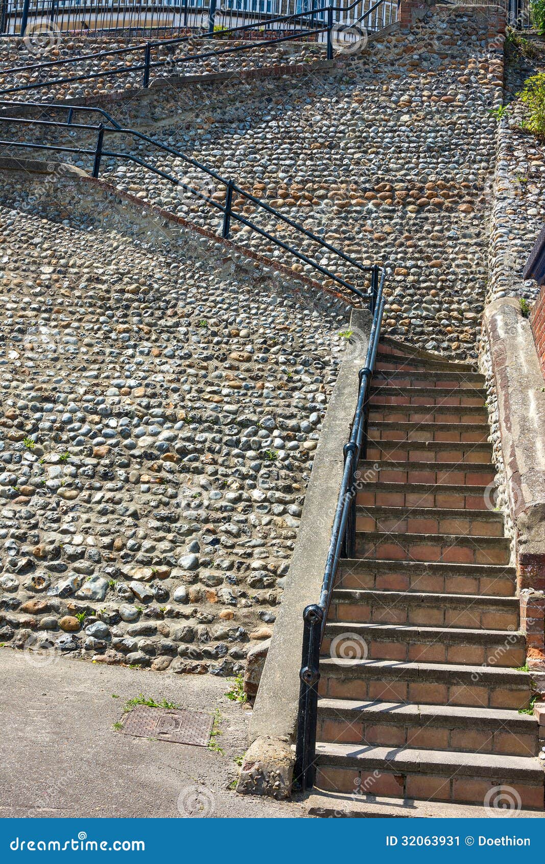 Ascending Stone Steps on a Cobble Wall Stock Image - Image of pebbles ...