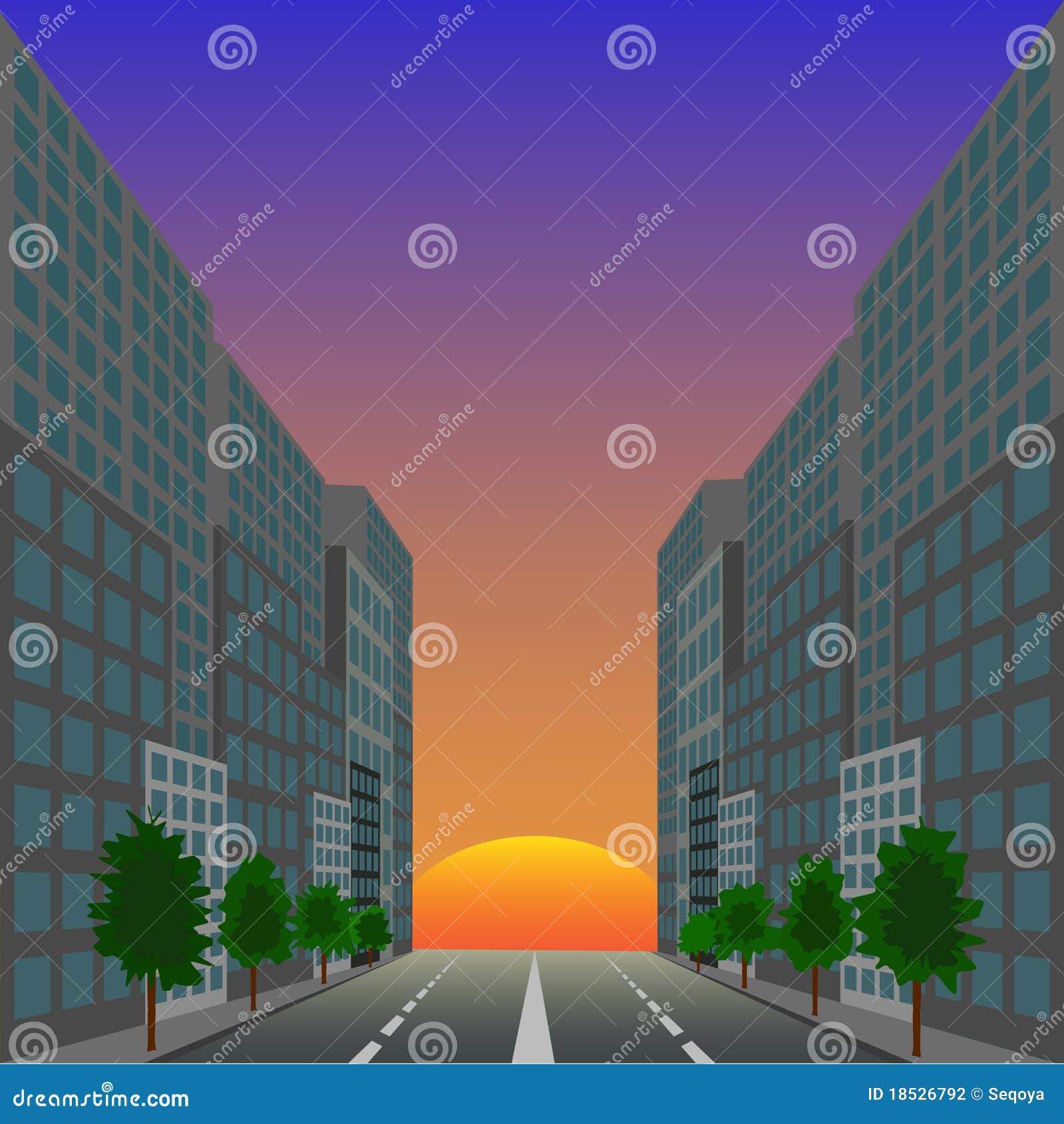 The Ascending Sun Against City Street Stock Vector - Illustration of ...