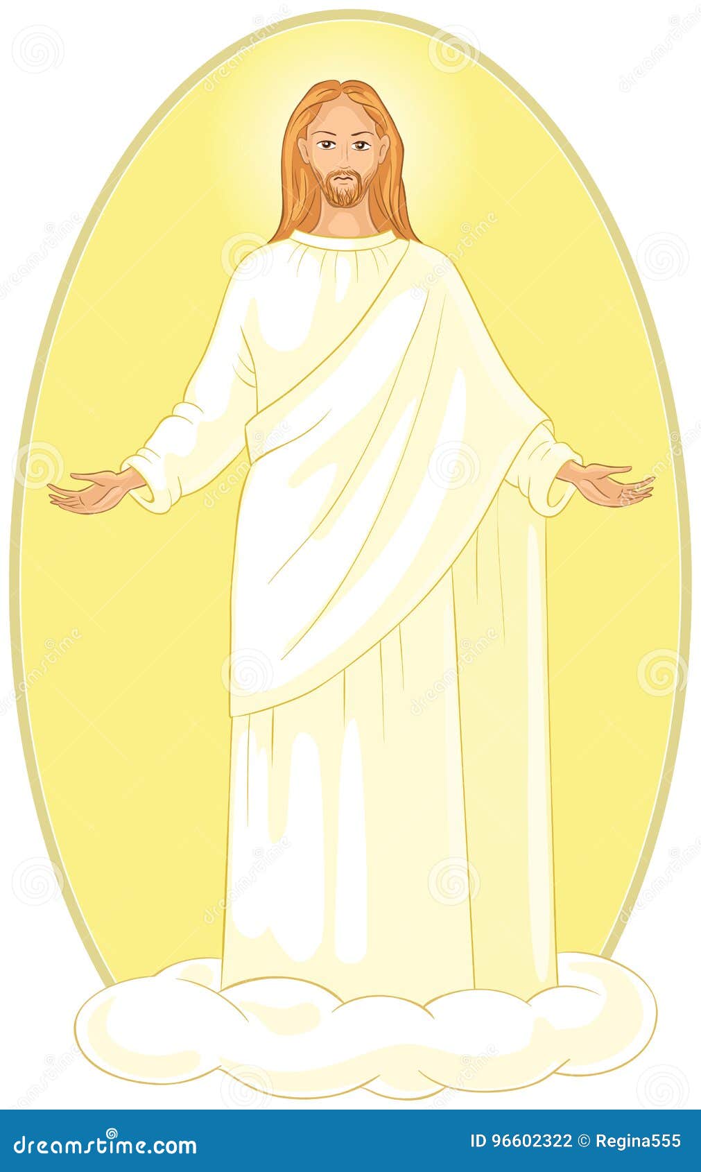 Ascension of Jesus Christ in White Robes Standing on a Cloud with Arms ...