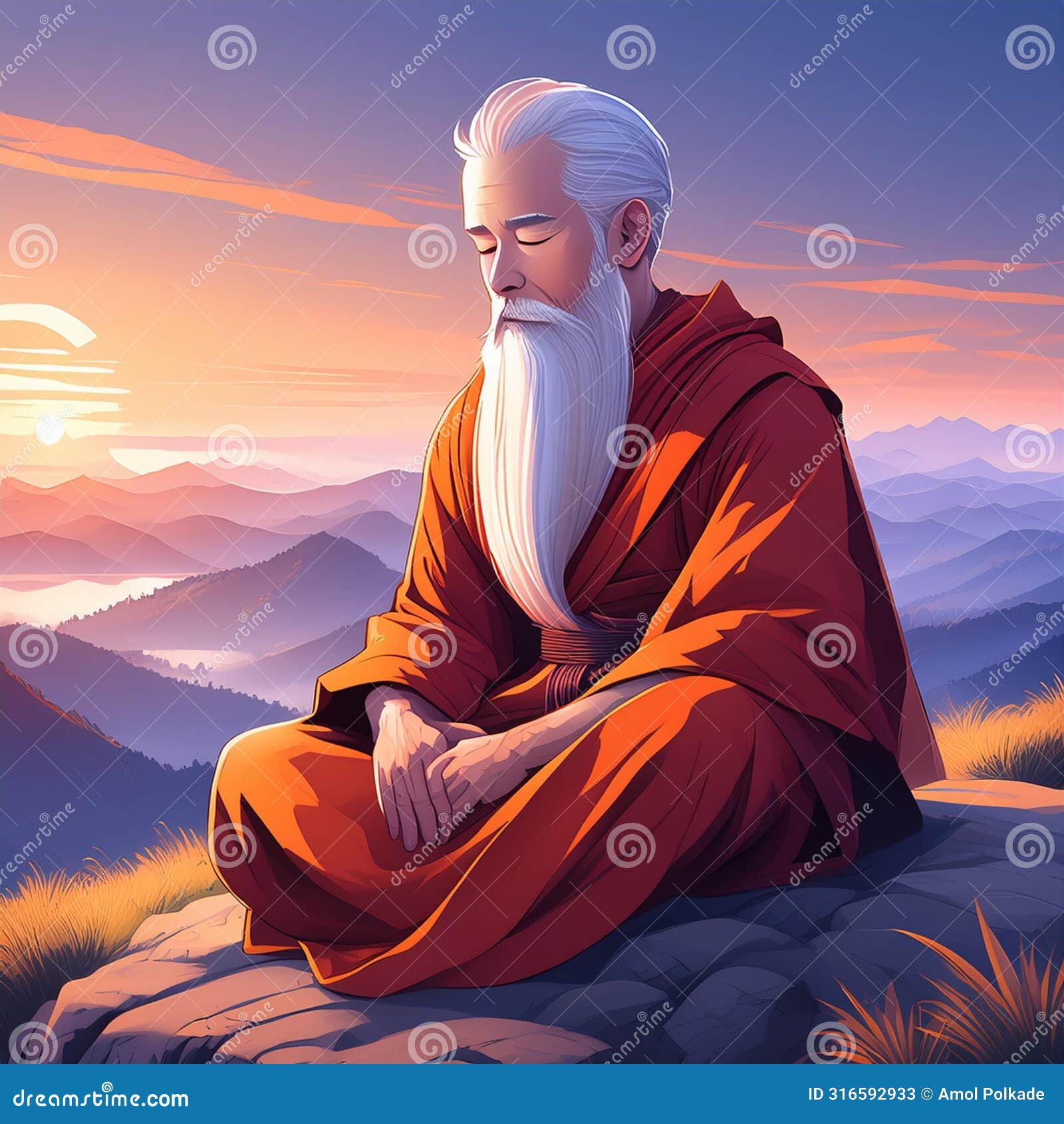 A Ascetic Monk Man with Long White Beard Stock Image - Image of relax ...