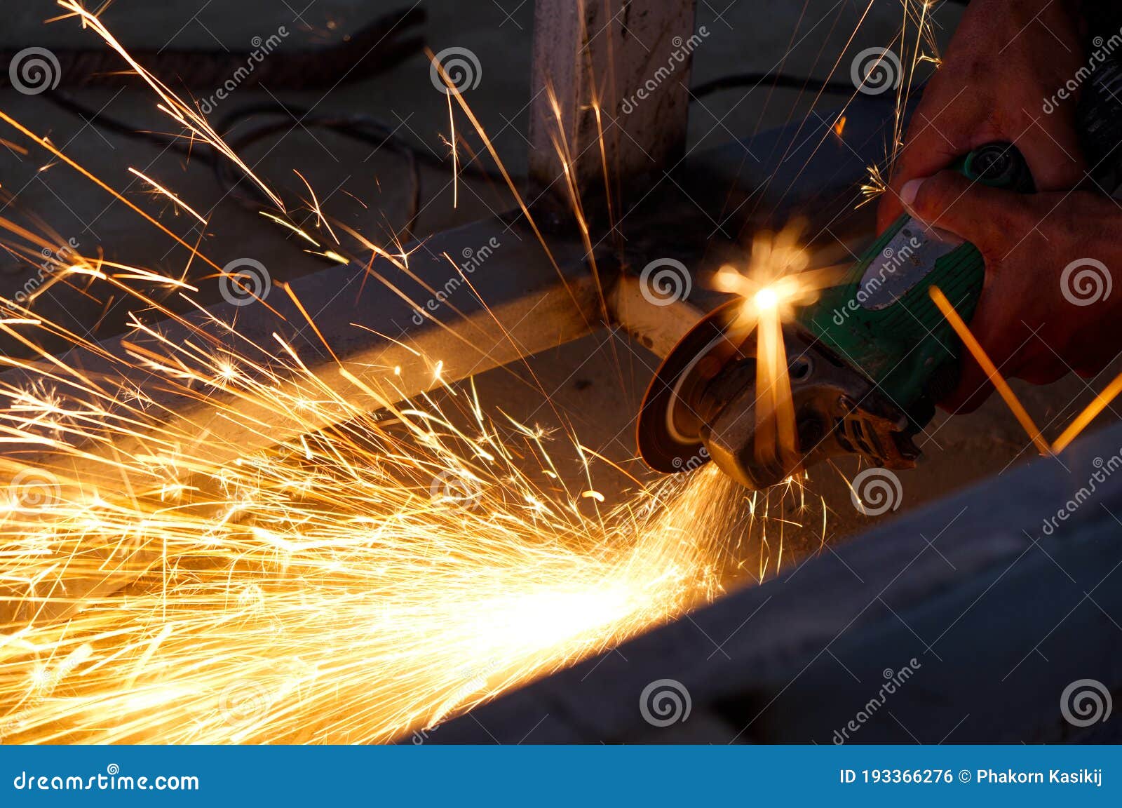 Unsafe Worker Cutting Metal Construction with No Protection Uniform ...