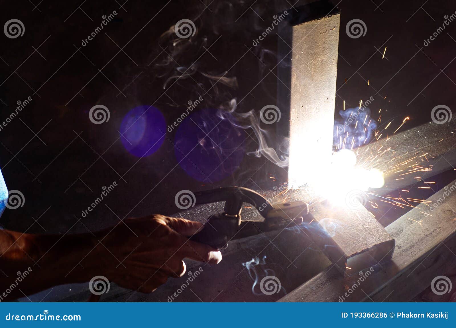 Unsafe Welder Working with No Protection Uniform, Weld Metal with Arc ...