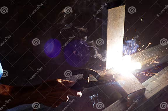 Unsafe Welder Working with No Protection Uniform, Weld Metal with Arc ...