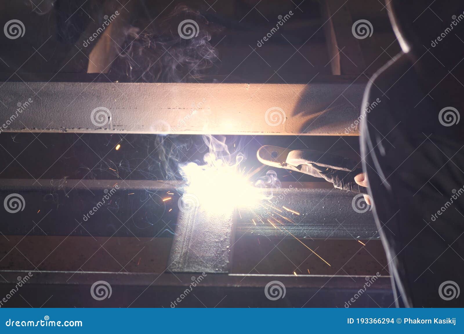 Unsafe Welder Working with No Protection Uniform, Weld Metal with Arc ...