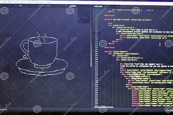 ASCII Art of Drink Cup and HTML Code Aside Editorial Image - Image of ...