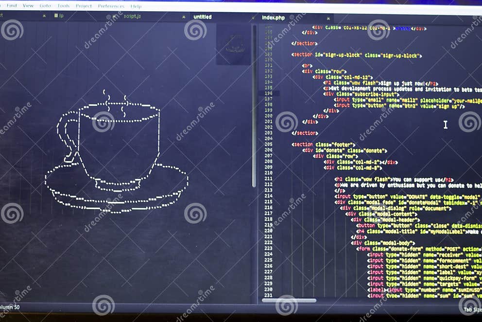 ASCII Art of Drink Cup and HTML Code Aside Editorial Image - Image of ...