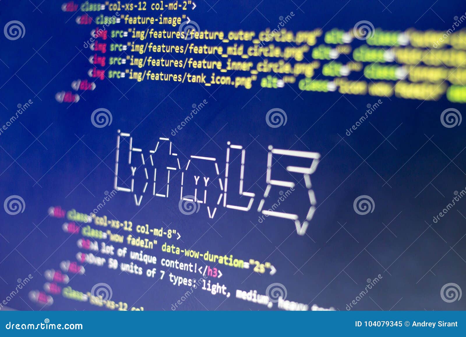 Ascii Art Of Html Technology Name And Real Html Code Aside Editorial Image Image Of Html5