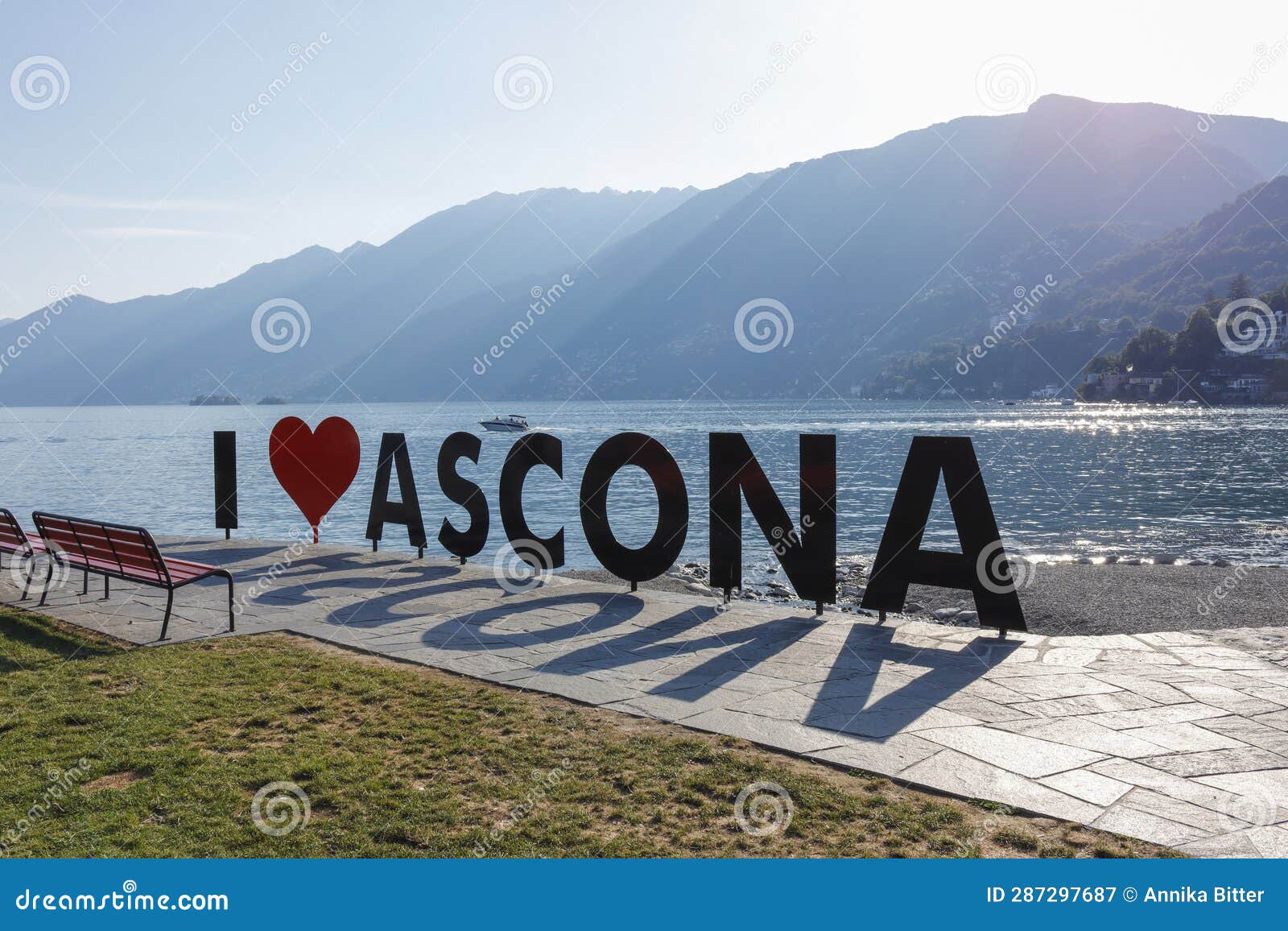 Ascona Lettering at the Lake Promenade Stock Image - Image of ...