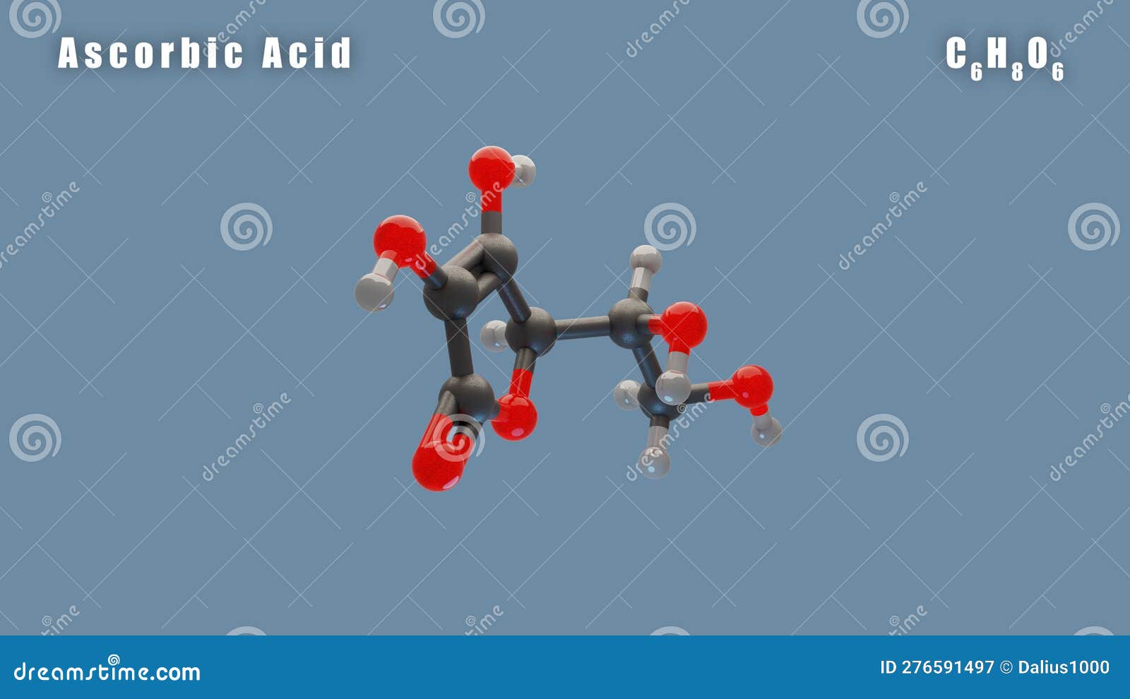 Ascorbic Acid Molecule of C6H8O6 3D Conformer Render. Food Additive ...
