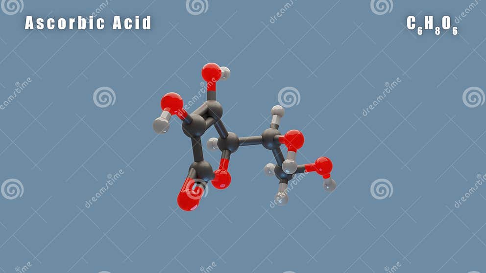 Ascorbic Acid Molecule of C6H8O6 3D Conformer Render. Food Additive E300 Stock Illustration ...