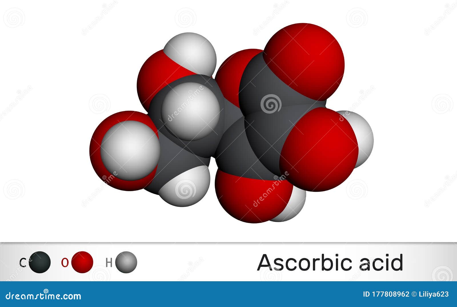 Ascorbic Acid, Vitamin C, C6H8O6 Molecule. Food Additive E300 Stock ...