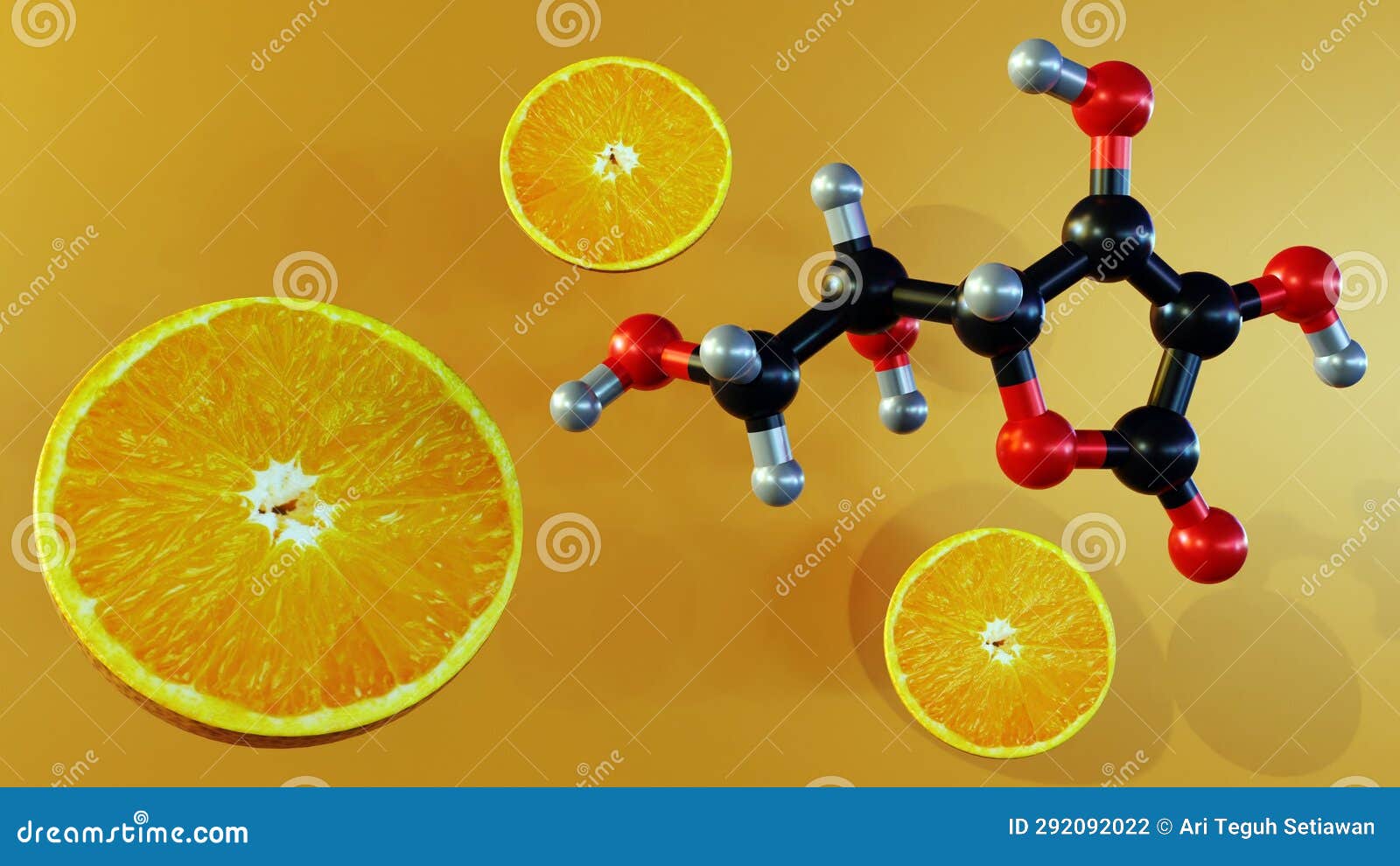 Ascorbic Acid or Vitamin C Molecule with Half Cut Orange Fruit Stock ...