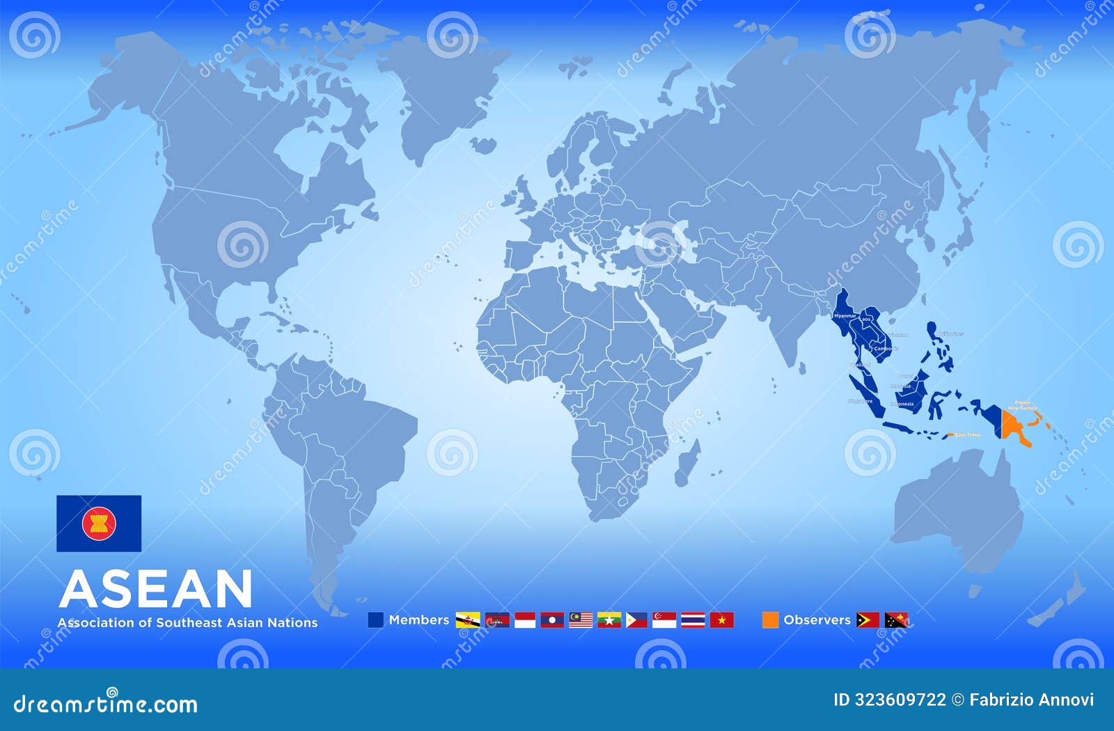 ASEAN, Association of Southeast Asian Nations Countries Map Stock ...