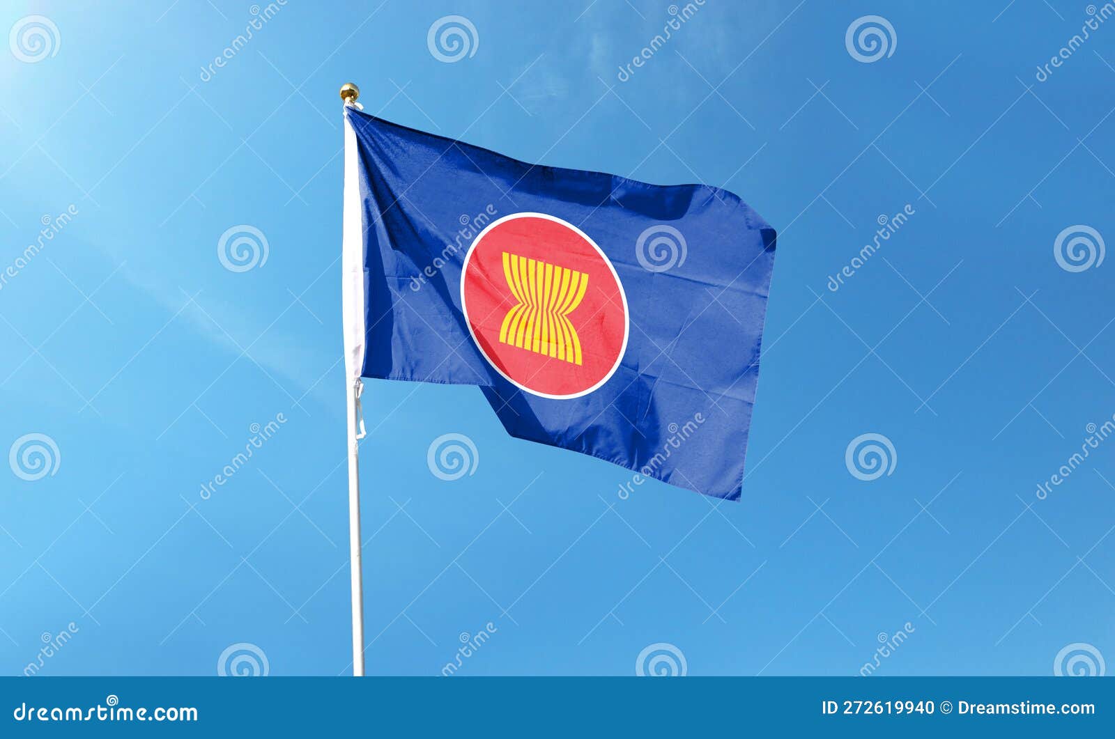 ASEAN Economic Community Flag. Flying in the Sky Stock Photo - Image of ...