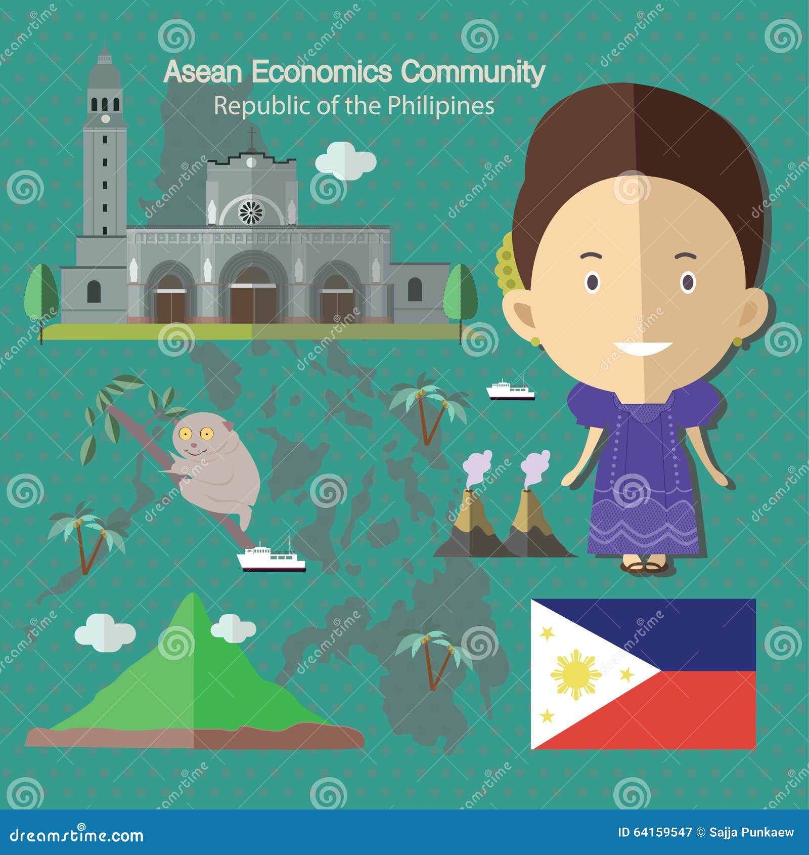 Asean Economics Community AEC Philippines Cartoon Vector ...
