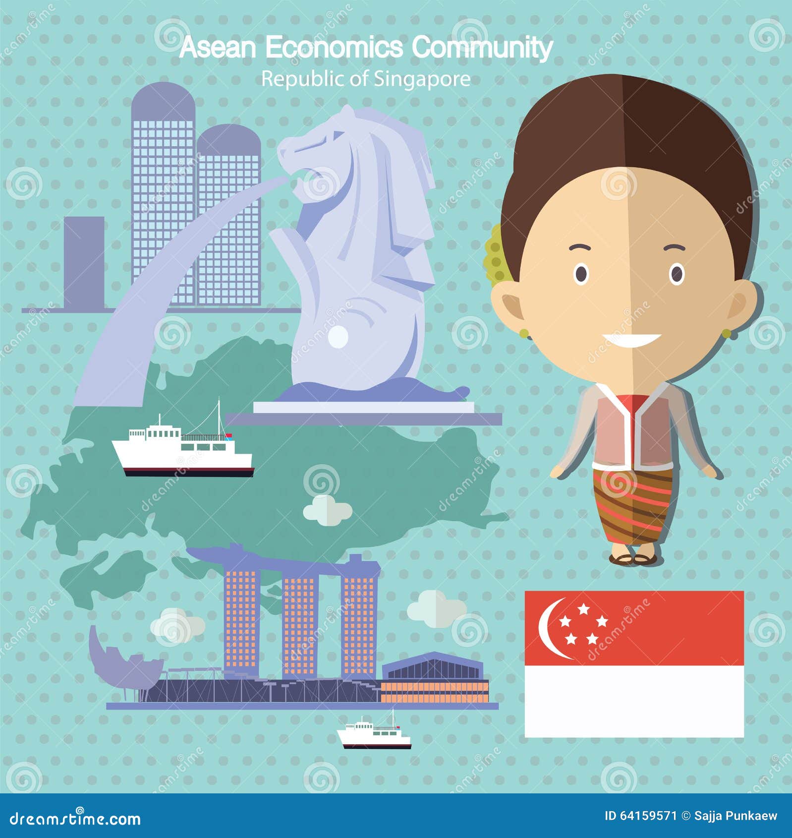 Asean Singapore Cartoon Vector Illustration | CartoonDealer.com #38989280
