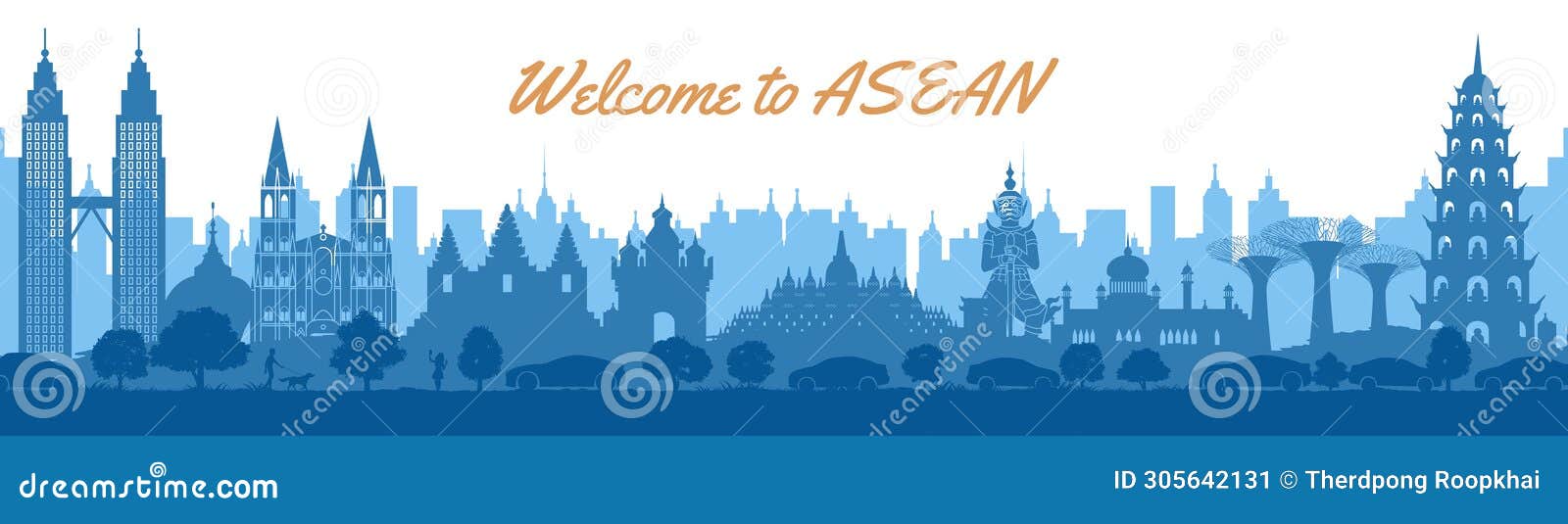 ASEAN Top Famous Landmark Silhouette Style,text Within,travel An Vector ...