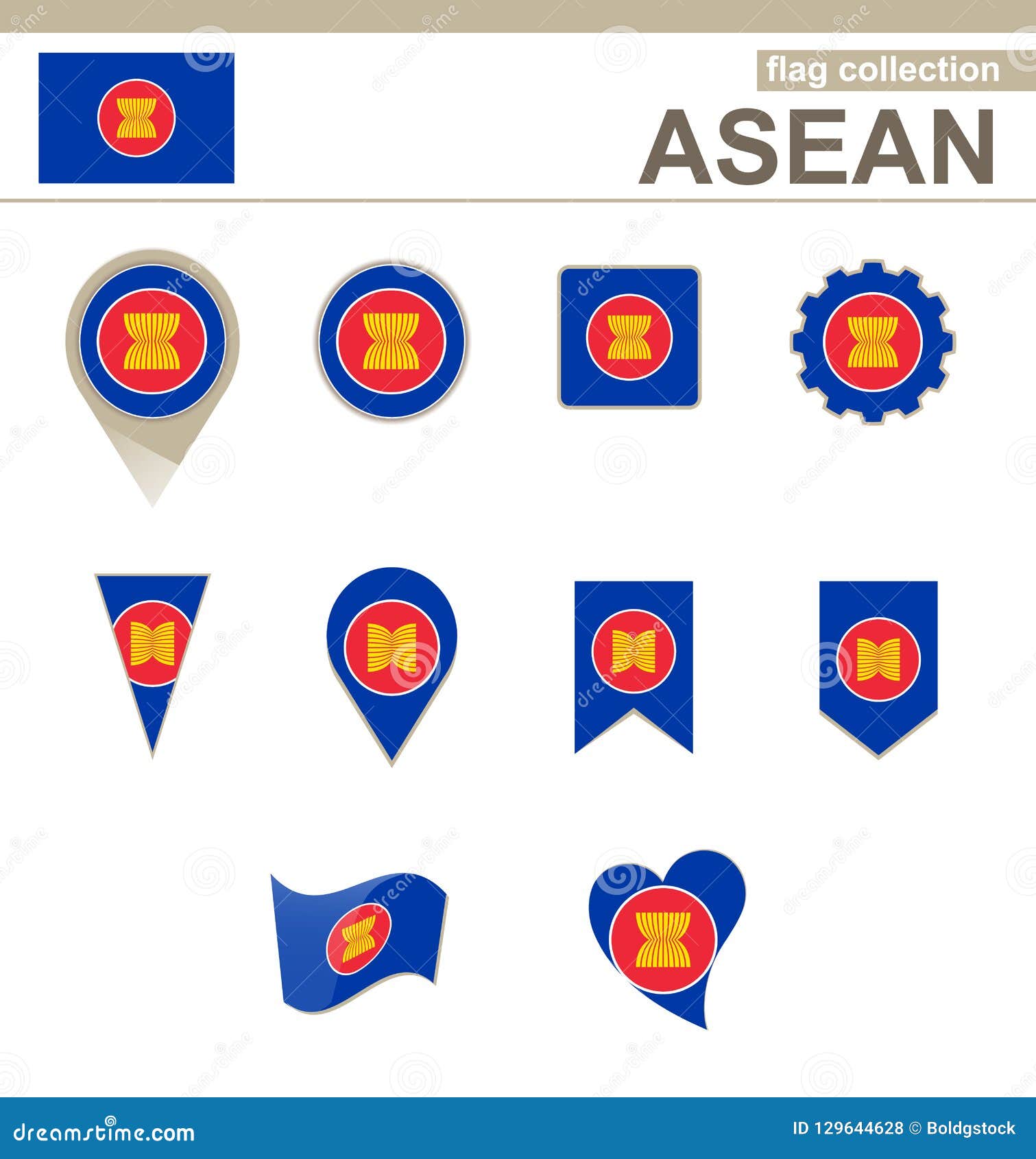 Asean Collection Flag With Hand Symbol Set Concept In Cartoon ...