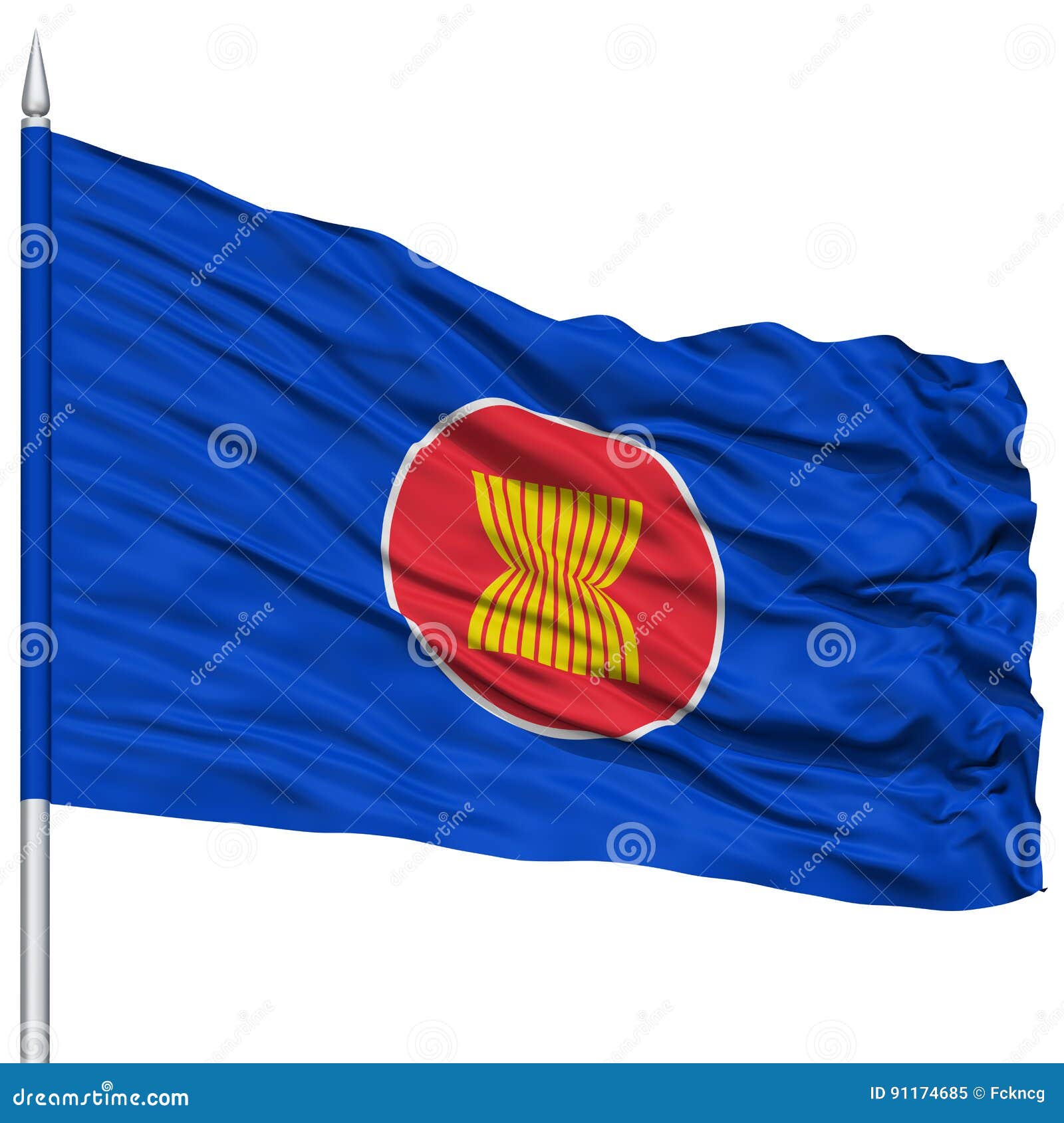 ASEAN Flag on Flagpole stock illustration. Illustration of endless ...