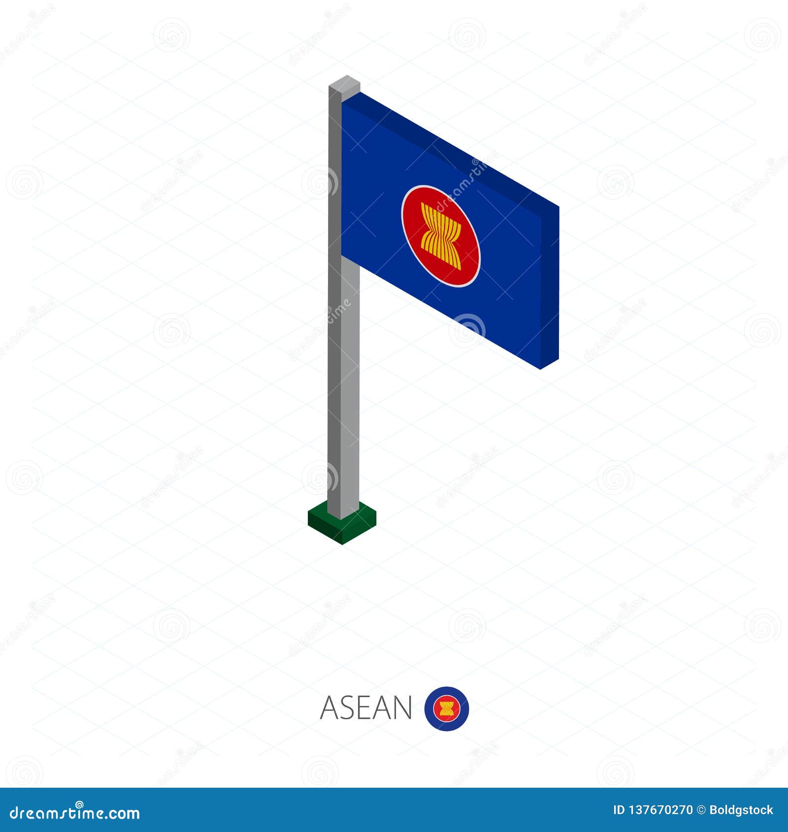 ASEAN Flag on Flagpole in Isometric Dimension Stock Vector ...