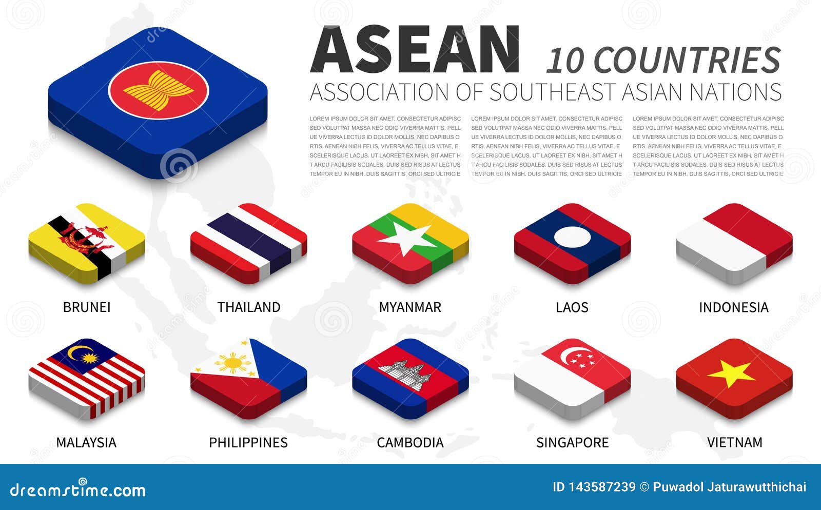 ASEAN Flag With Colorful Circle Border Cartoon Vector | CartoonDealer ...