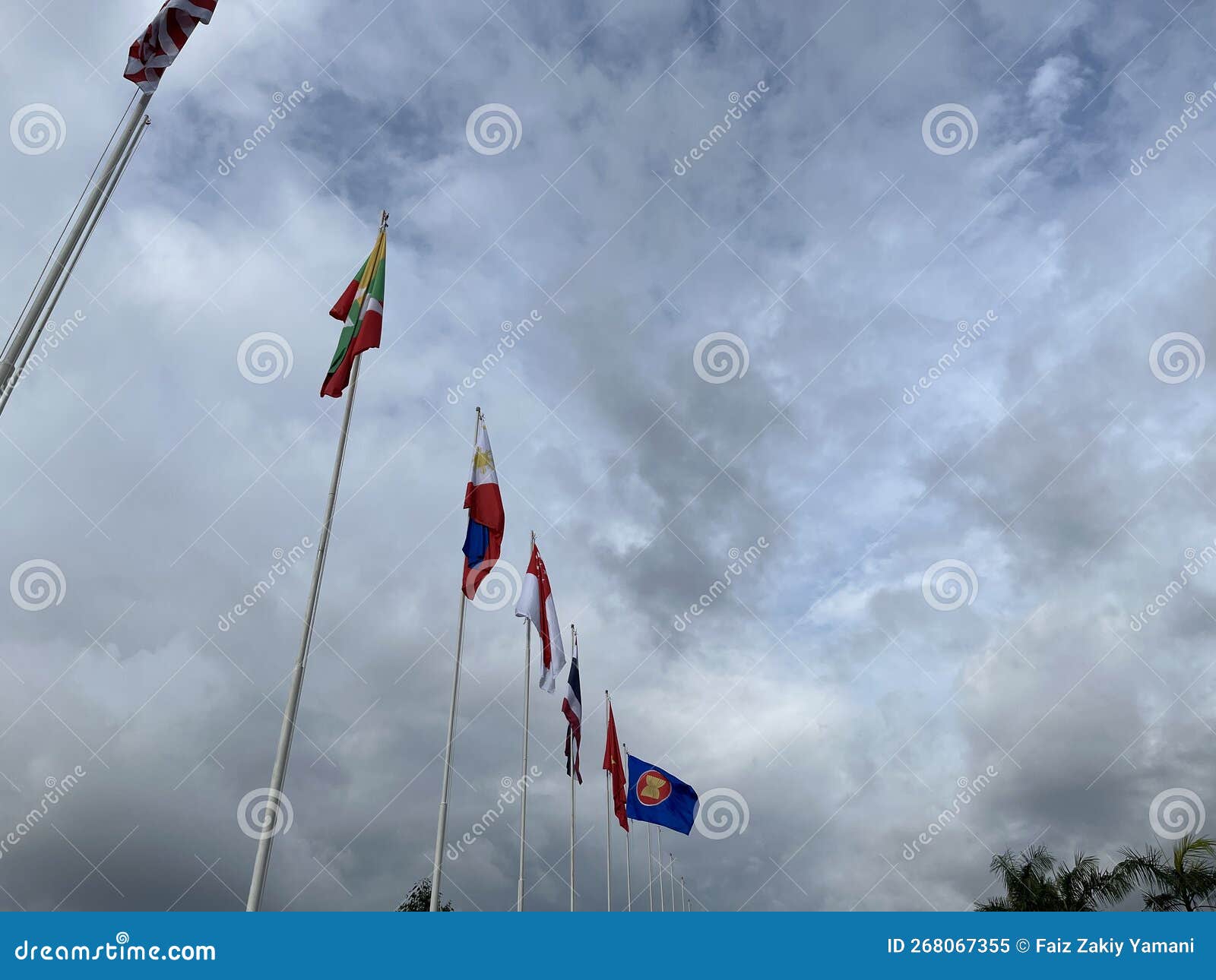 Nations Flags on Blue Sky and White Cloud. Stock Image - Image of group ...