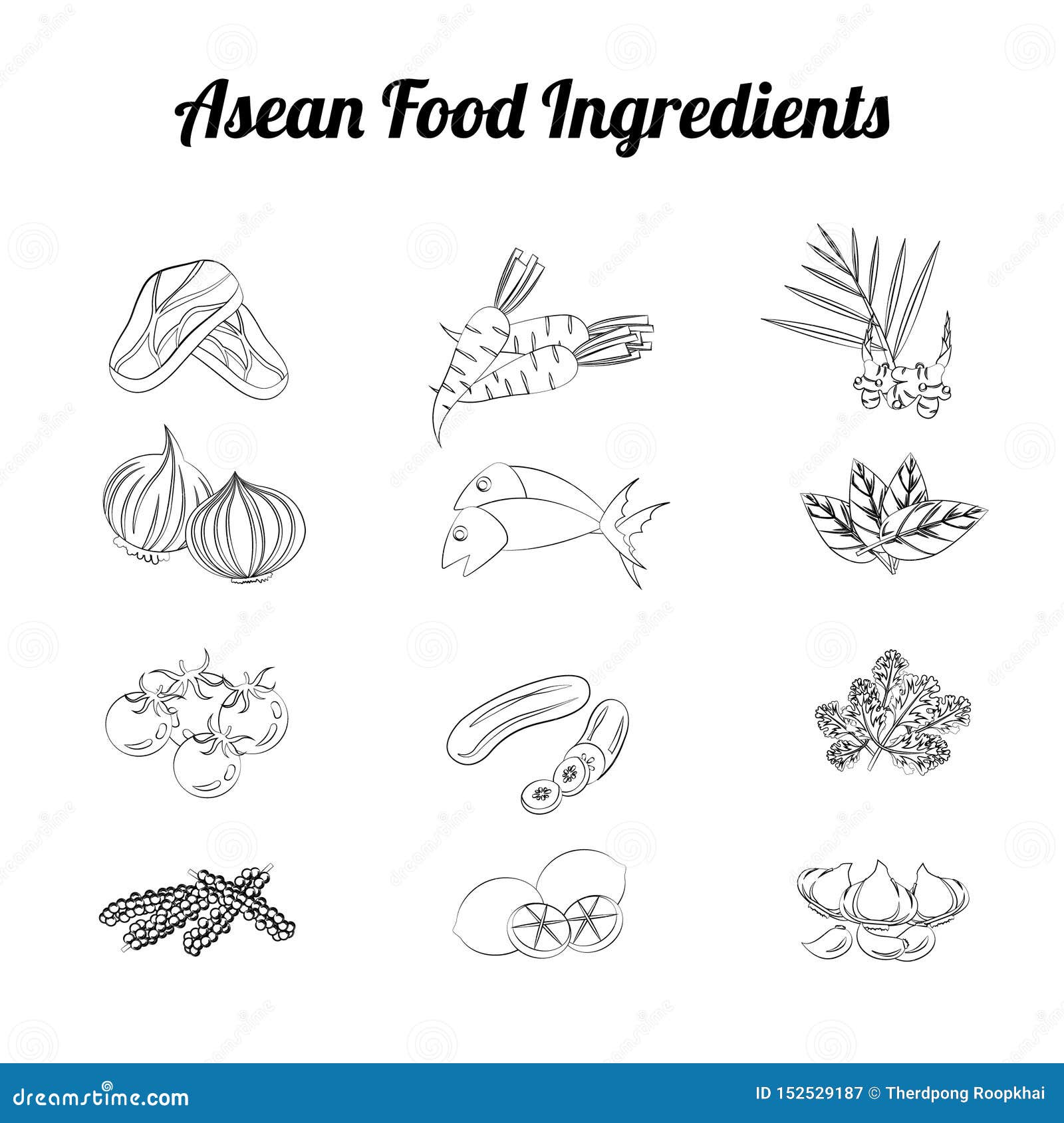 Asean Food Ingredients Set Bundle Include Vegetables and Meat in ...