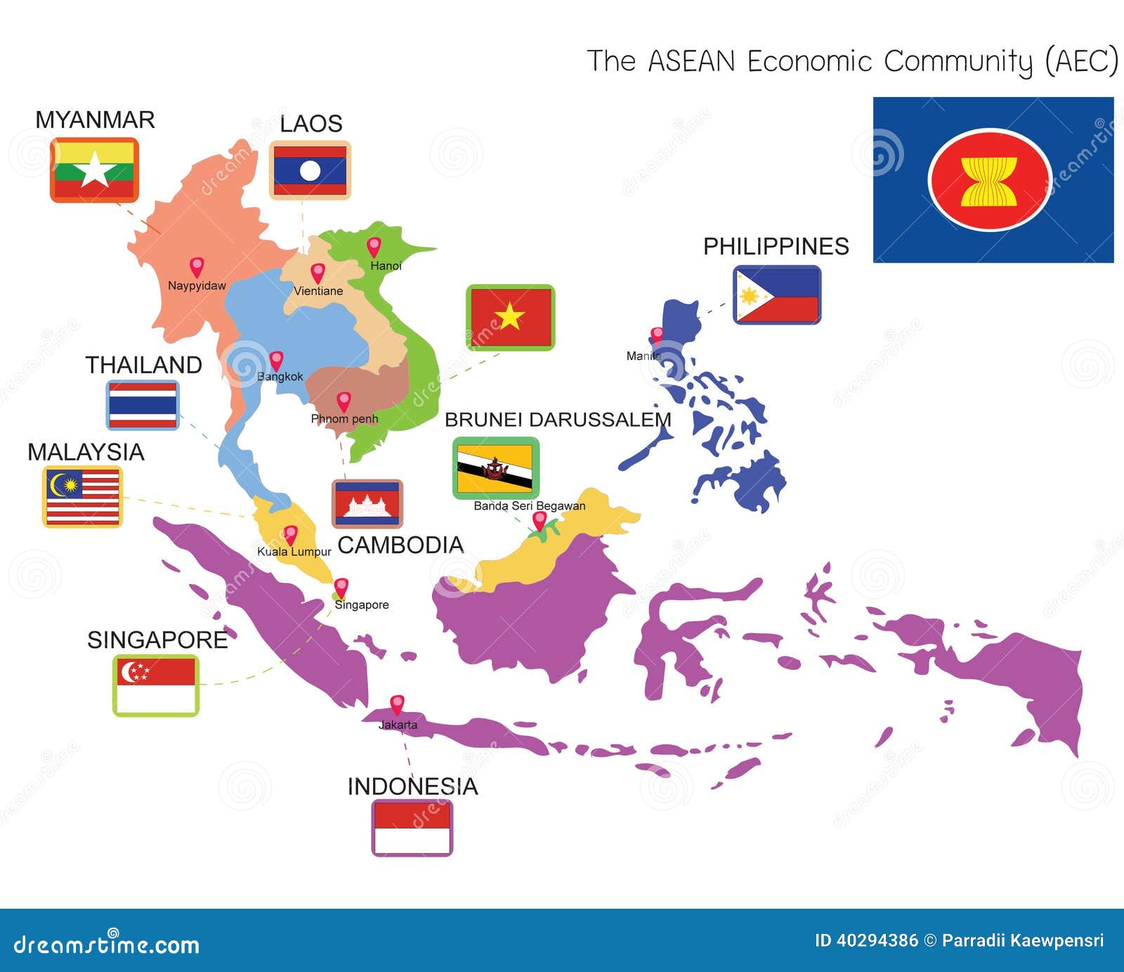 ASEAN-KAART stock illustratie. Illustration of myanmar - 40294386