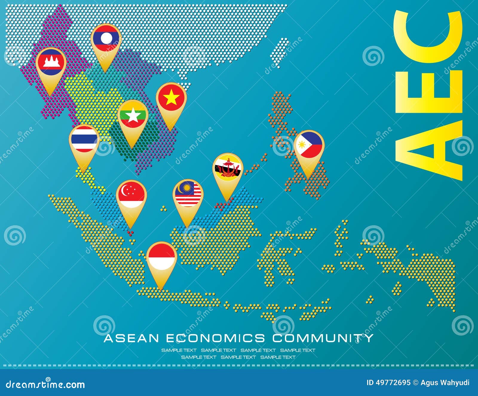 Asean Map Dotted Style Illustration, For Background | CartoonDealer.com ...