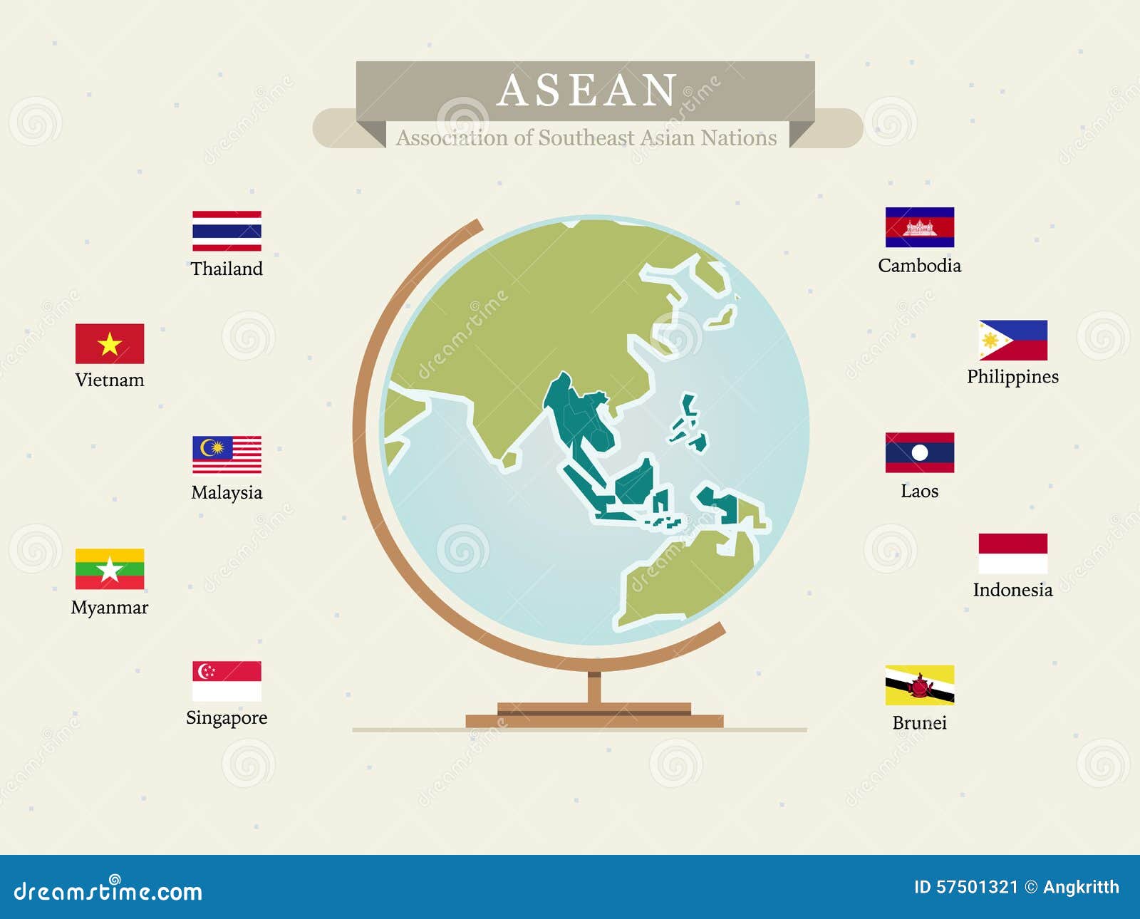 ASEAN map with flag - stock illustration. Illustration of icon - 57501321