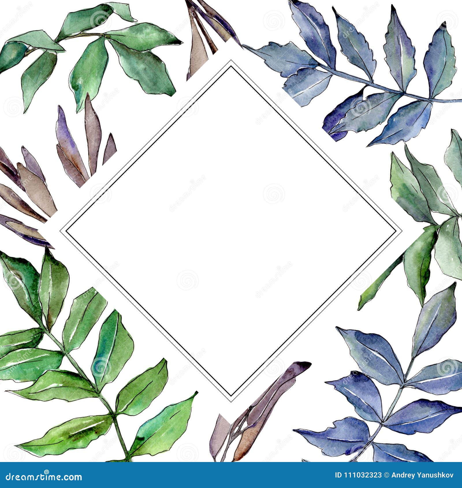 Ash Leaves Frame in a Watercolor Style. Stock Illustration ...
