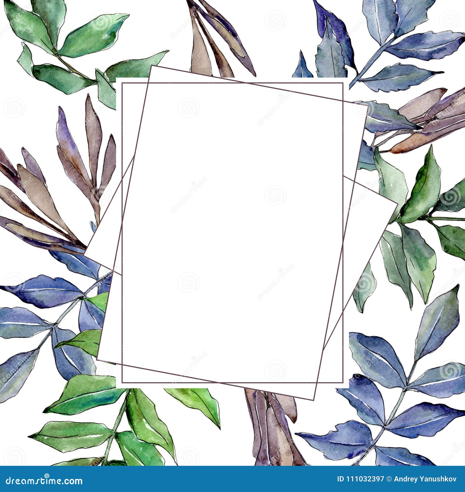 Ash Leaves Frame in a Watercolor Style. Stock Illustration ...