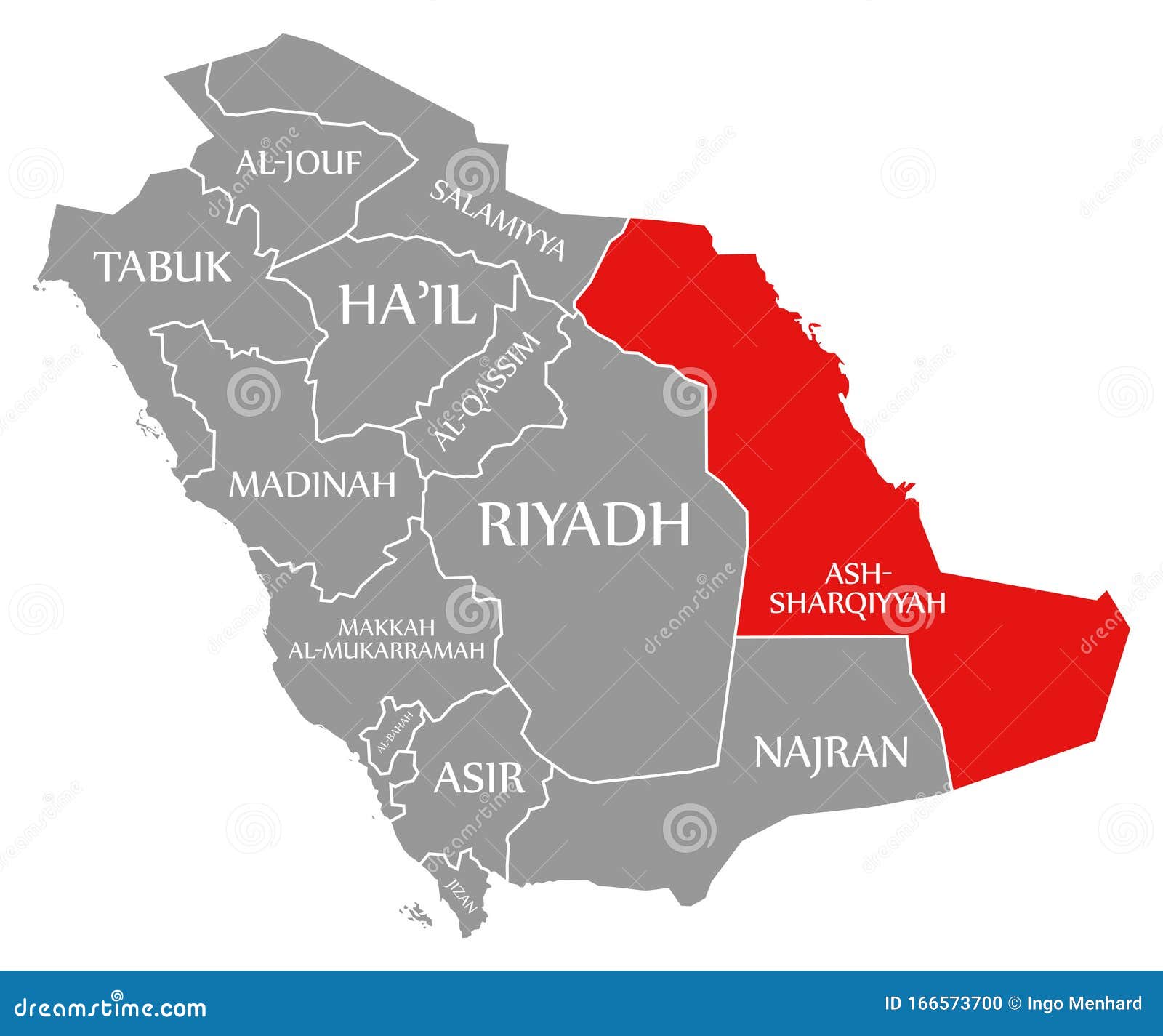 Ash-Sharqiyyah Red Highlighted in Map of Saudi Arabia Stock ...