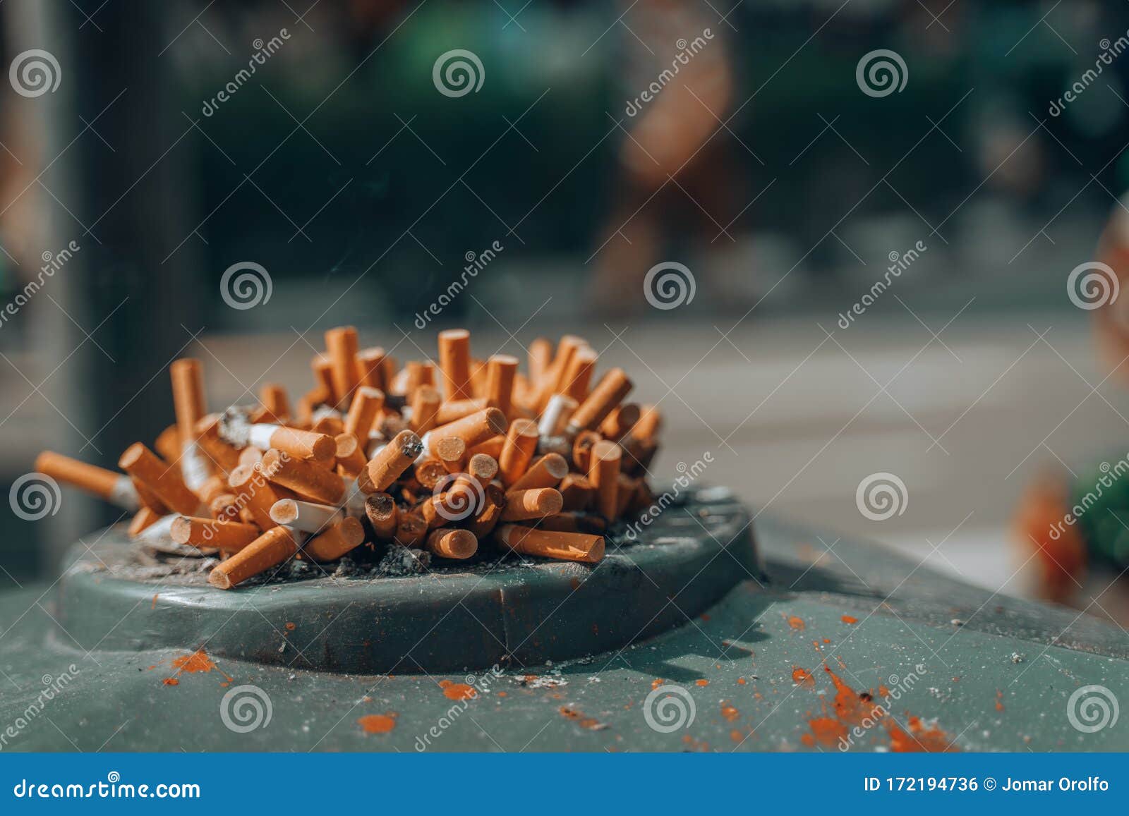 Ash tray on trash bin. stock photo. Image of tray, cigarettes - 172194736