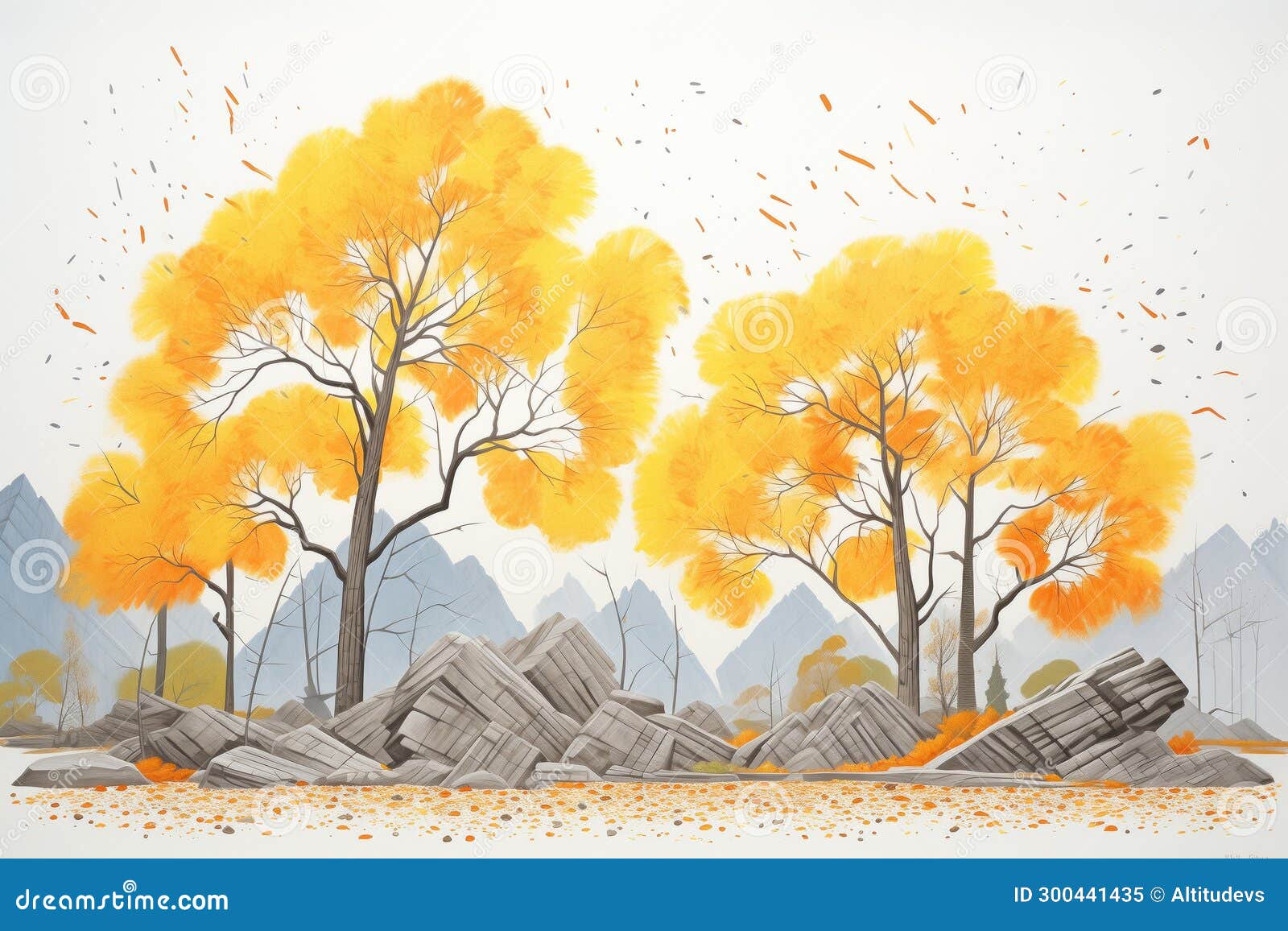 Ash Trees with Leaves Falling, Lava Streams in Background Stock Image ...