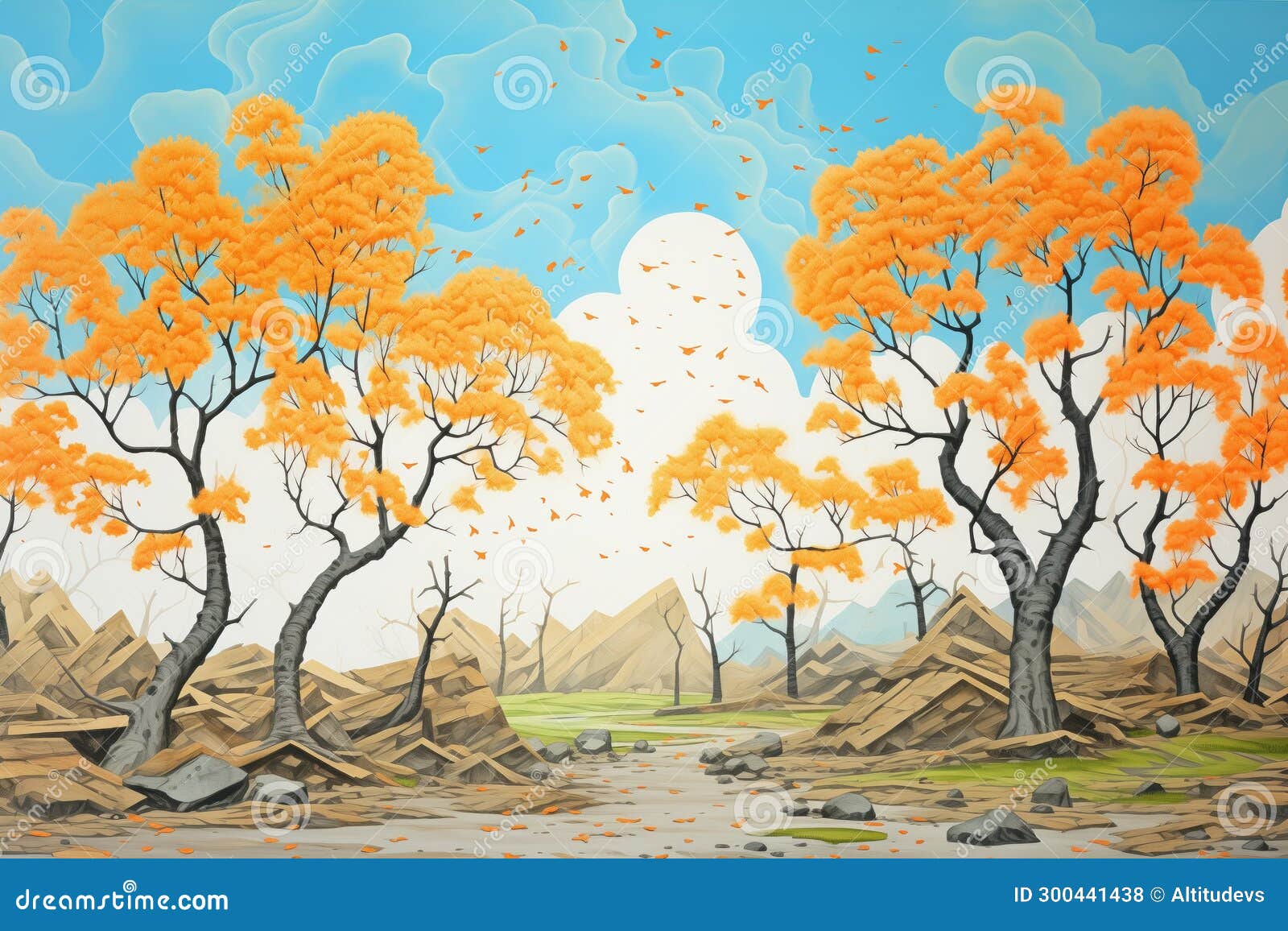 Ash Trees with Leaves Falling, Lava Streams in Background Stock Photo ...