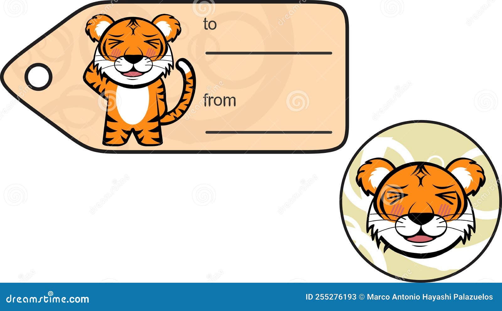 Ashamed Chubby Tiger Kid Cartoon Gift Card Sticker Stock Vector ...